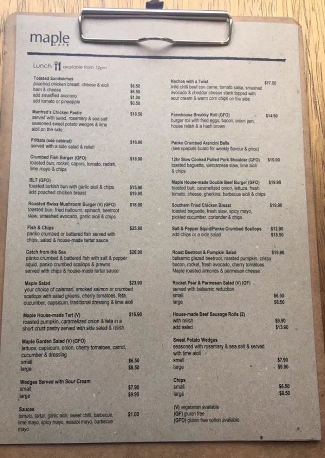 MAPLE LUNCH MENU – Heads Up Launceston