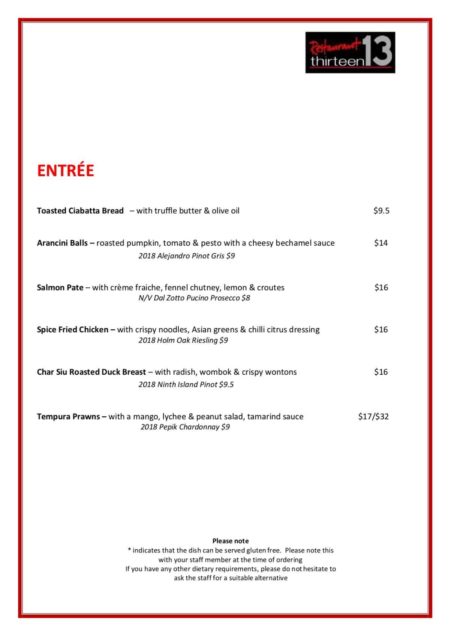 RESTAURANT 13 - HEADS UP FOOD GUIDE LAUNCESTON