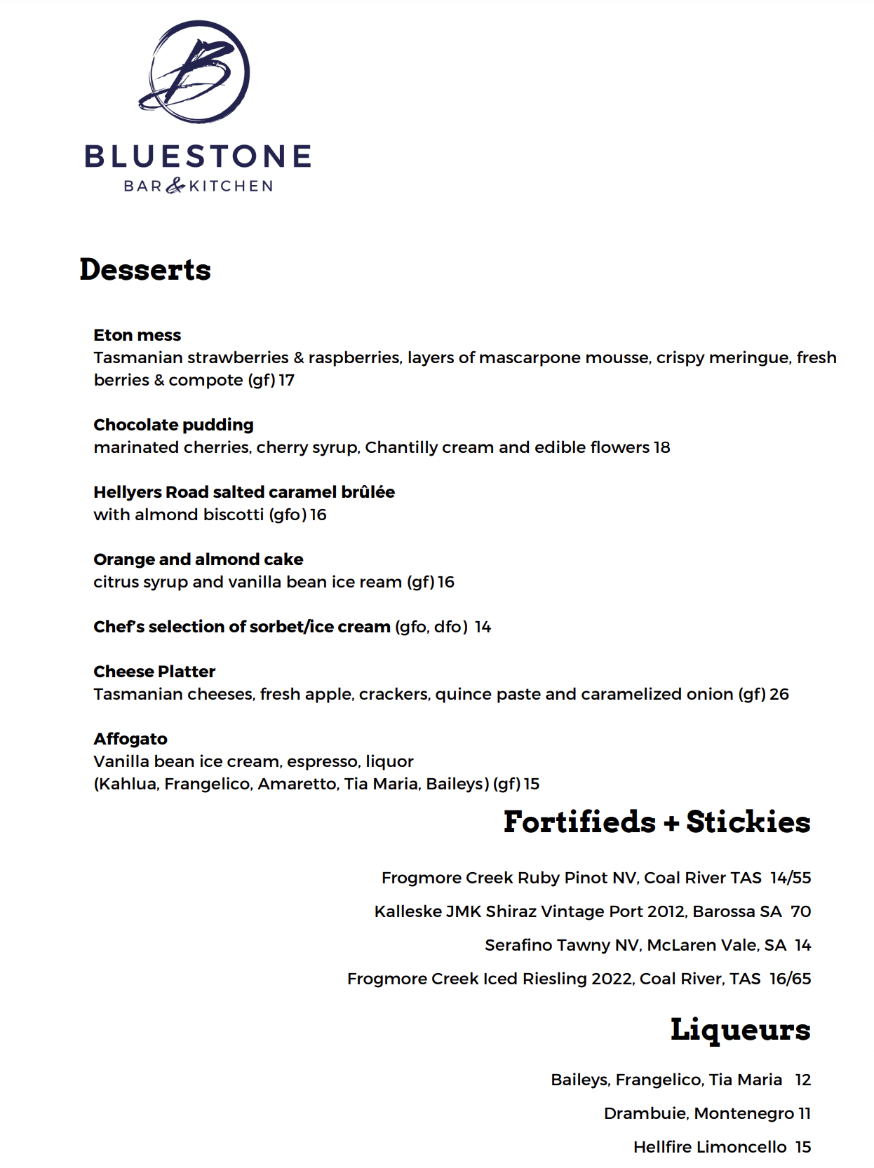 BLUESTONE BAR & KITCHEN | Heads Up Launceston Food Guide