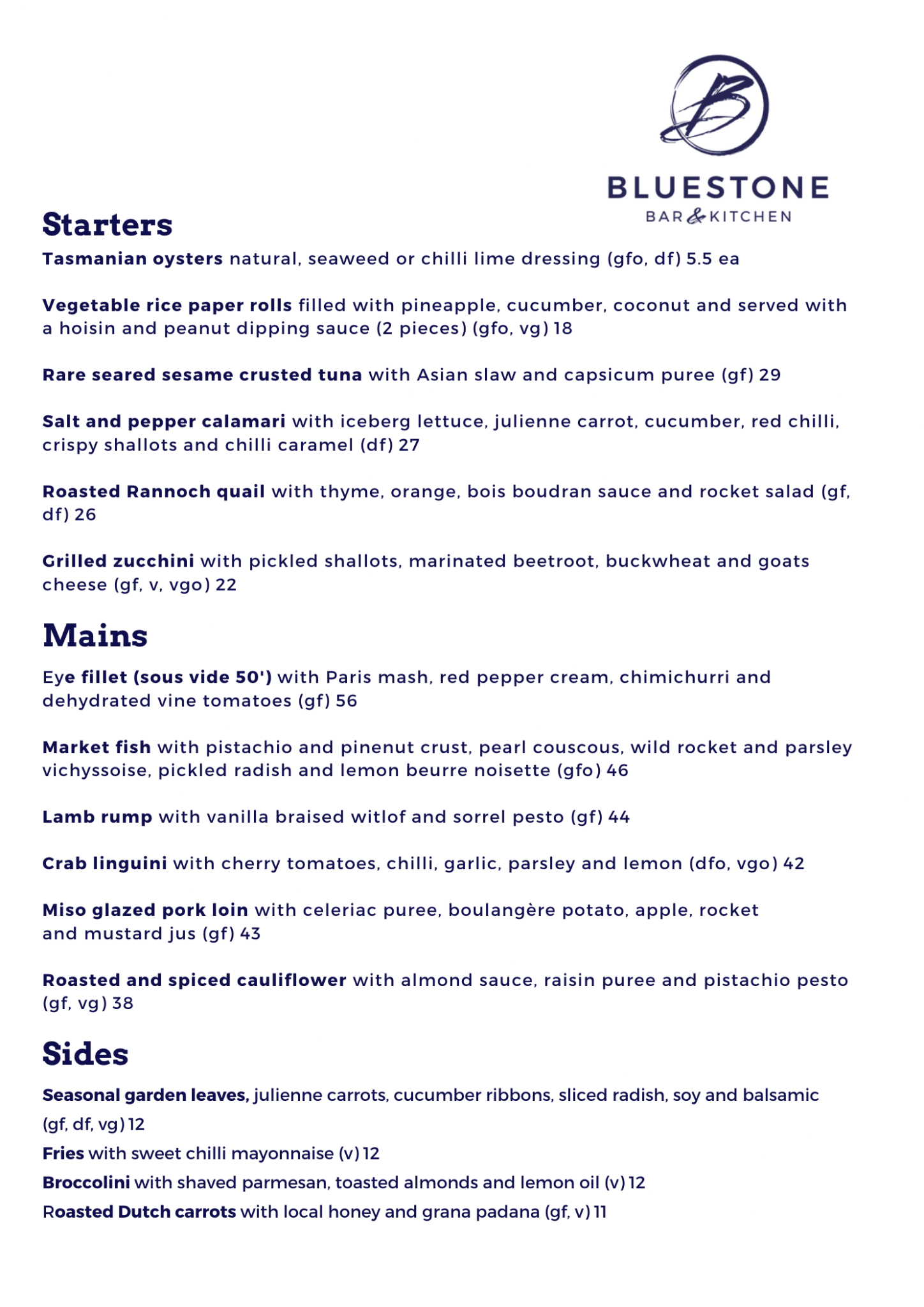 BLUESTONE BAR & KITCHEN | Heads Up Launceston Food Guide 2025