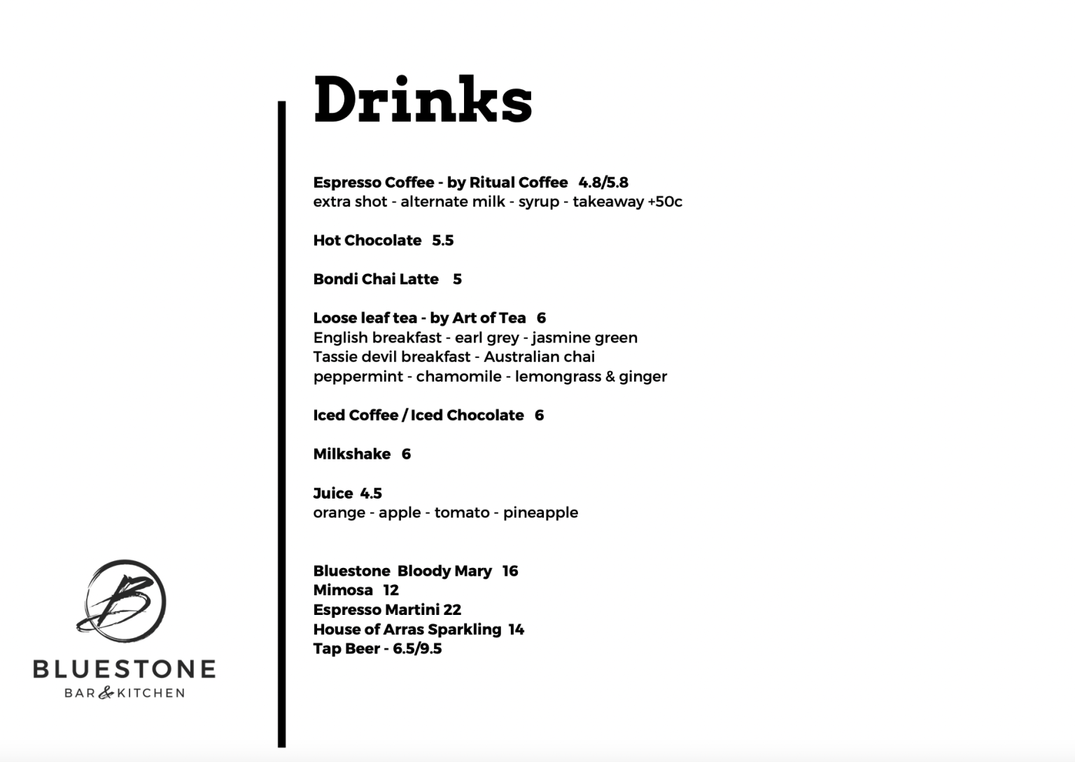 BLUESTONE BAR & KITCHEN | Heads Up Launceston Food Guide 2025