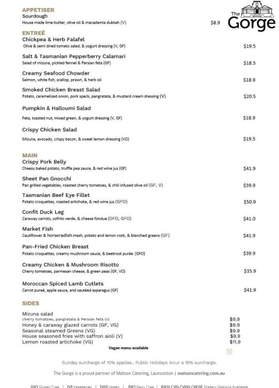GORGE RESTAURANT | Heads Up Launceston Food Guide