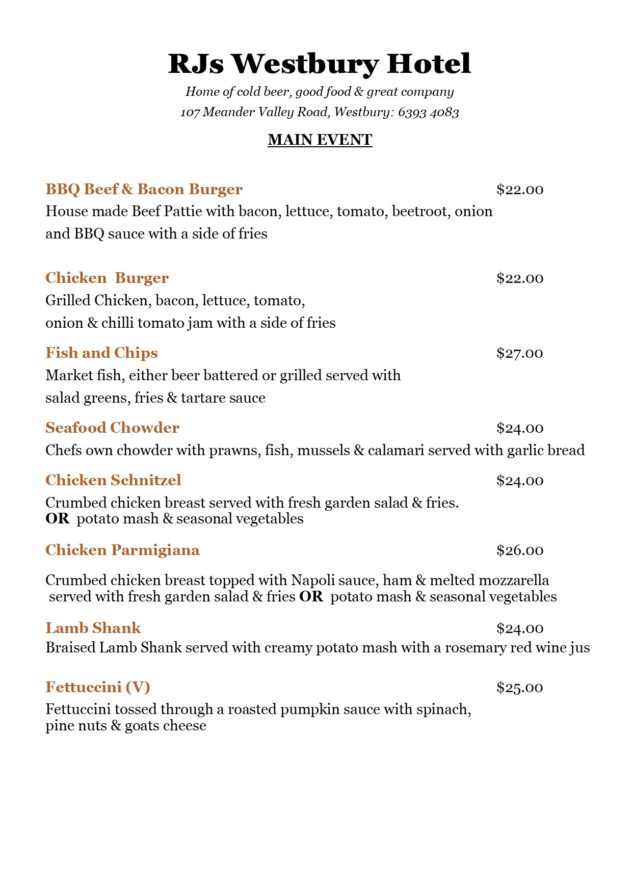 RJ's WESTBURY HOTEL » Heads Up Launceston