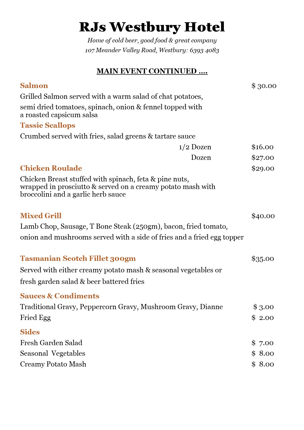 RJ’s WESTBURY HOTEL | Heads Up Launceston