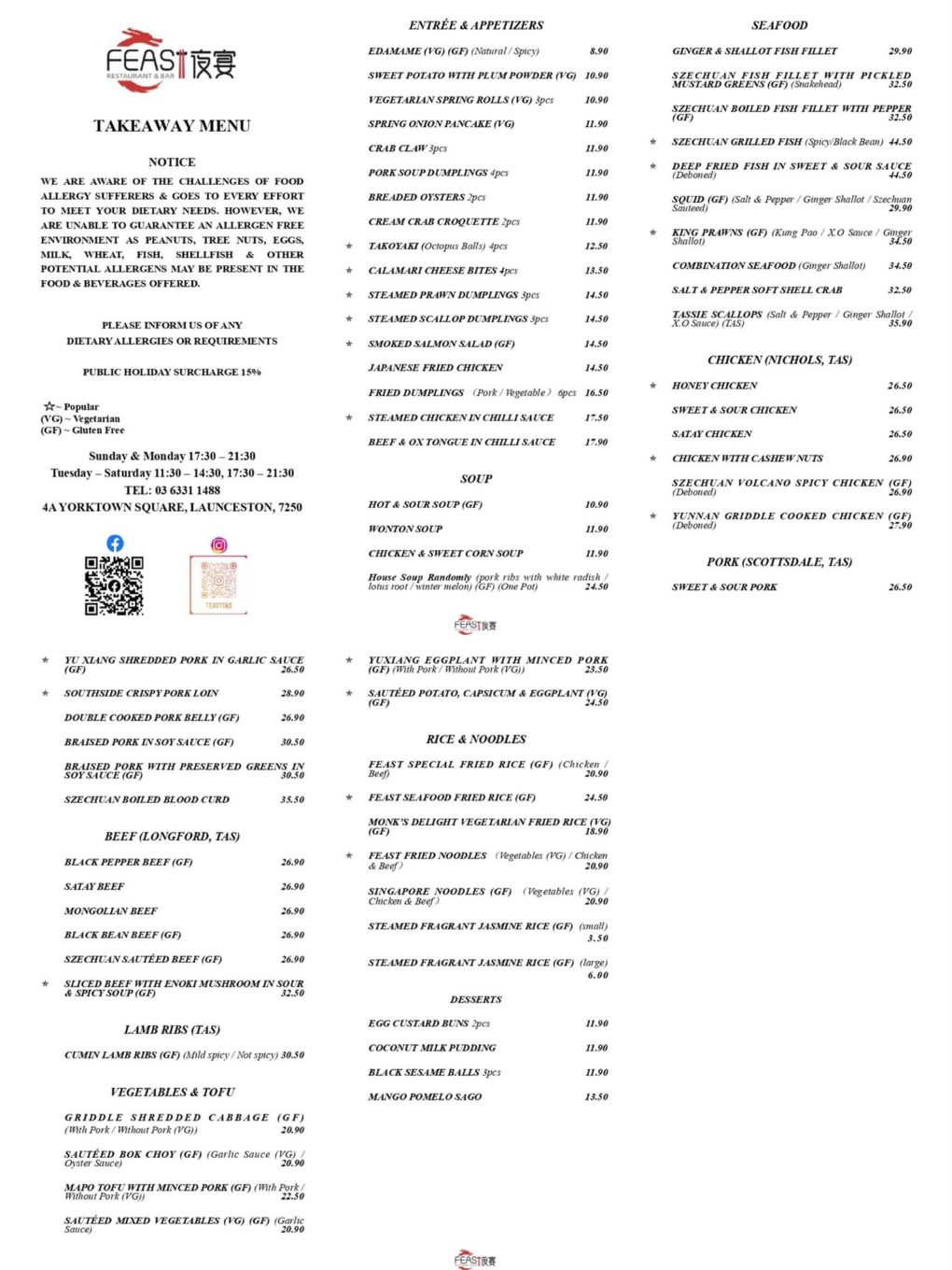 FEAST RESTAURANT & BAR | Heads Up Launceston Food Guide 2025