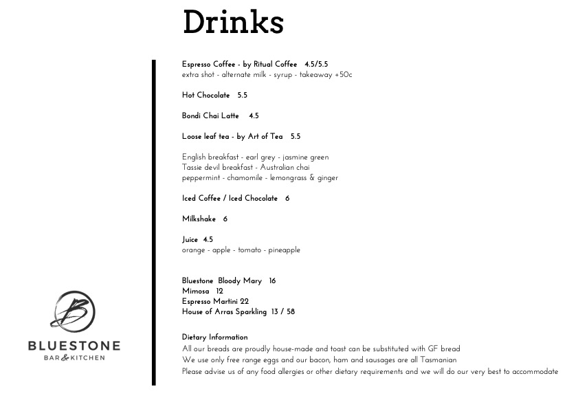 BLUESTONE BAR & KITCHEN | Heads Up Launceston Food Guide