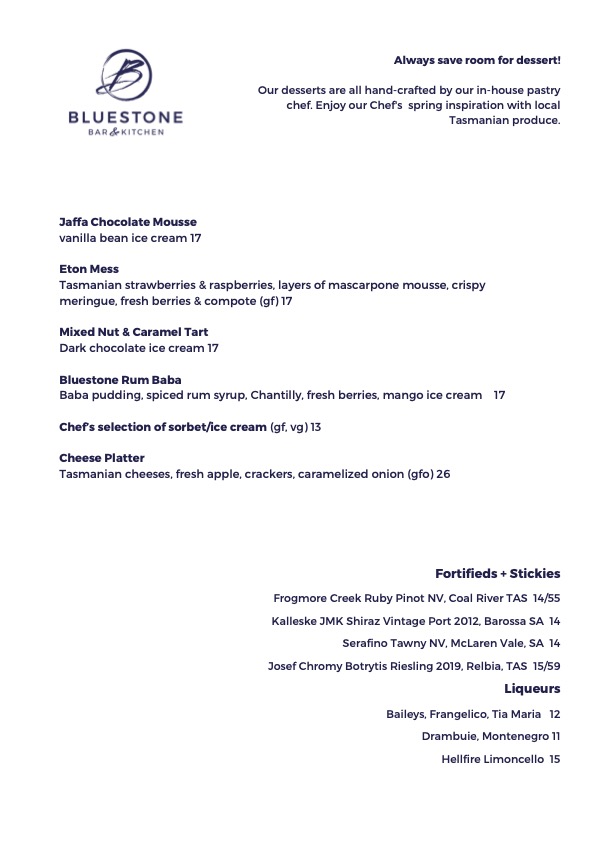 BLUESTONE BAR & KITCHEN | Heads Up Launceston