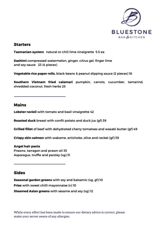 BLUESTONE BAR & KITCHEN | Heads Up Launceston