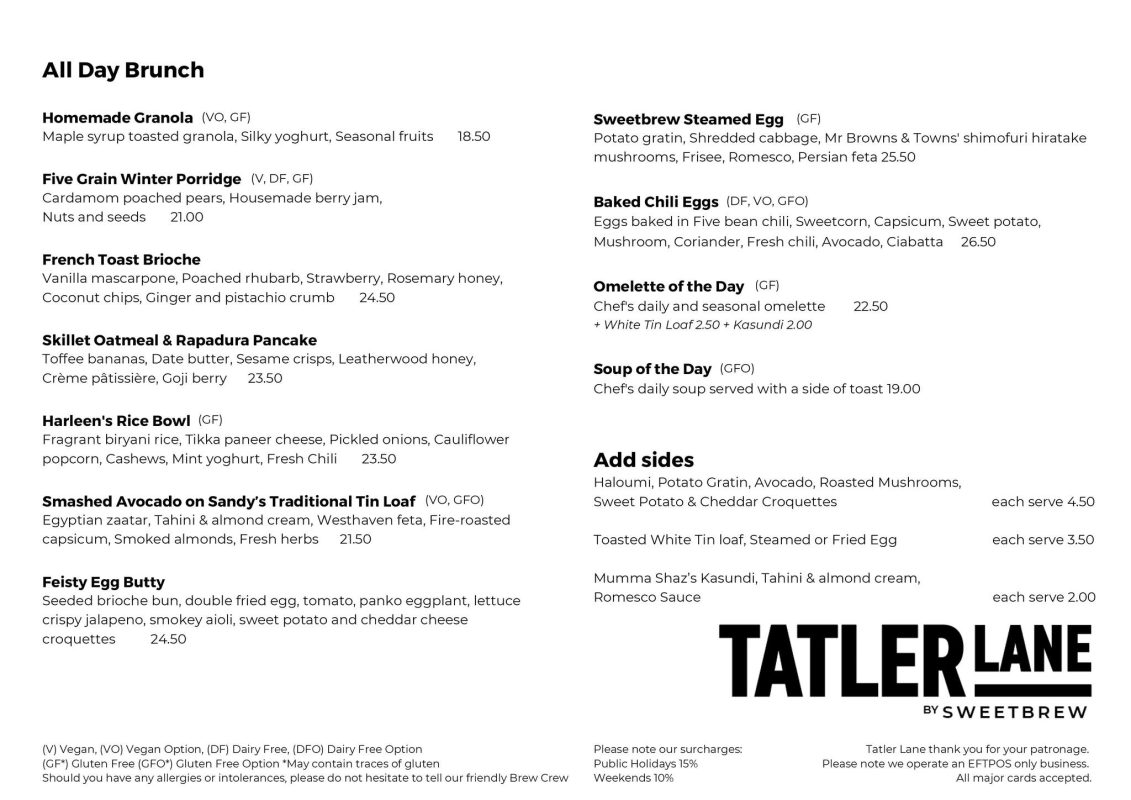 TATLER LANE – DOES NOT ACCEPT CASH | Heads Up Launceston Food Guide