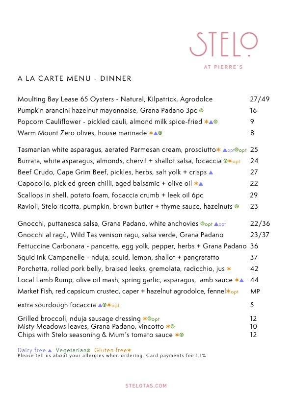 STELO @ PIERRE’S | Heads Up Launceston Food Guide
