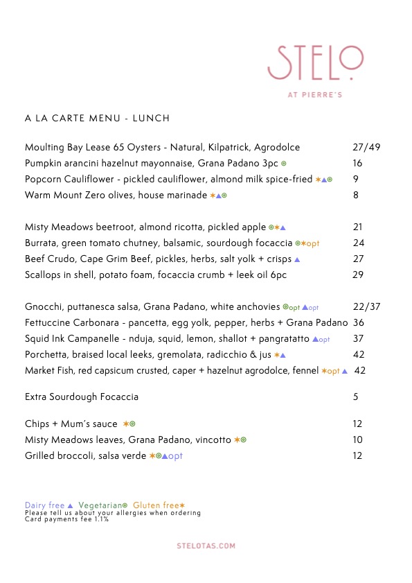 STELO @ PIERRE’S | Heads Up Launceston Food Guide