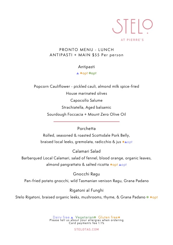 STELO @ PIERRE’S | Heads Up Launceston Food Guide