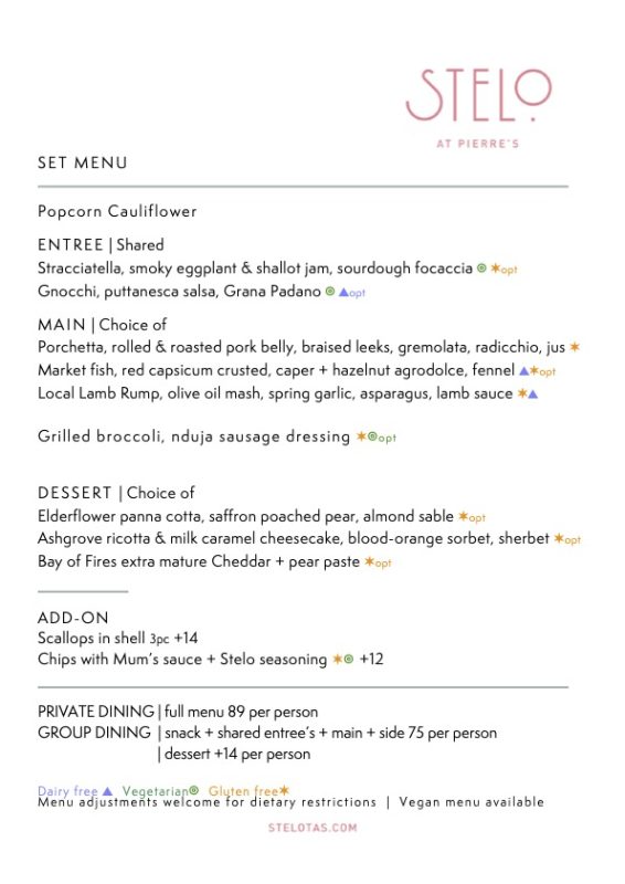 STELO @ PIERRE’S | Heads Up Launceston Food Guide