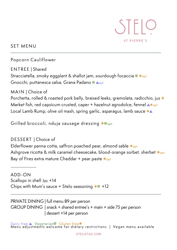 STELO @ PIERRE’S | Heads Up Launceston Food Guide