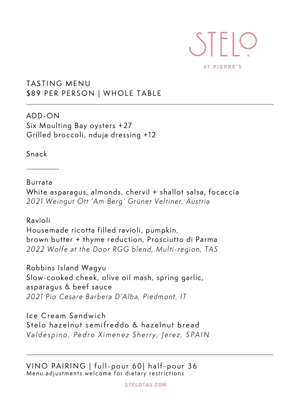 STELO @ PIERRE’S | Heads Up Launceston Food Guide