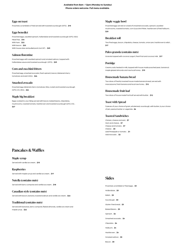 MAPLE CAFÉ | Heads Up Launceston Food Guide