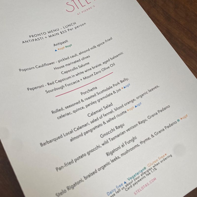 STELO @ PIERRE’S | Heads Up Launceston Food Guide