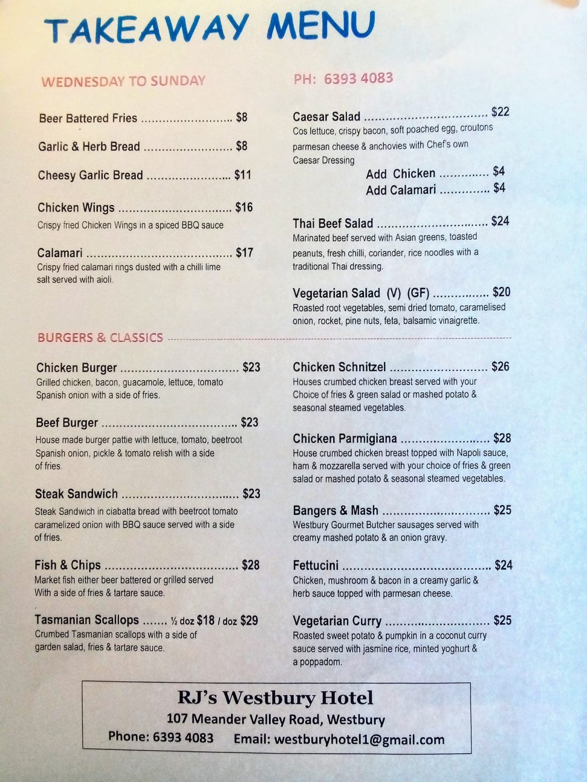 RJ’s WESTBURY HOTEL | Heads Up Launceston Food Guide