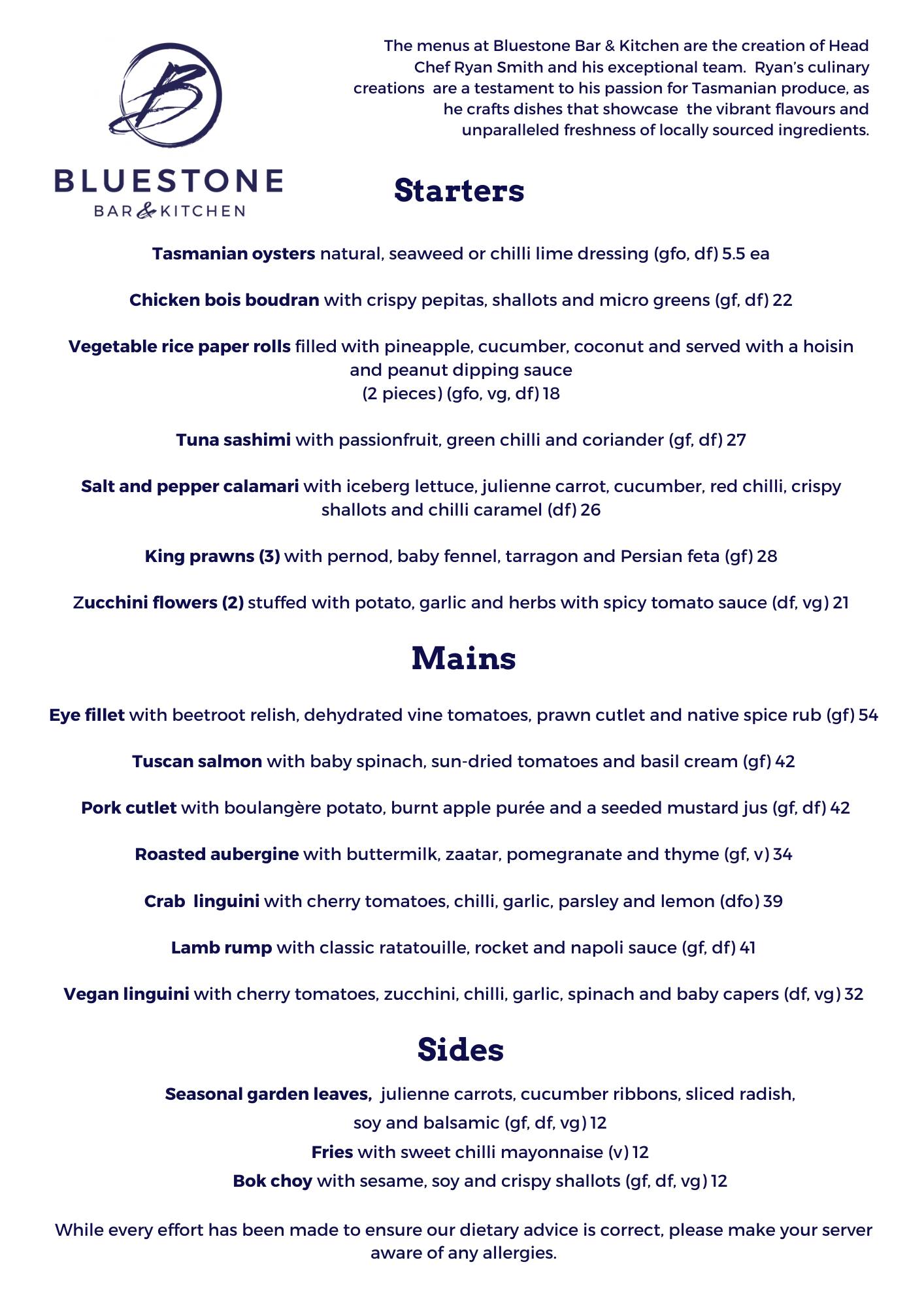 BLUESTONE BAR & KITCHEN | Heads Up Launceston Food Guide