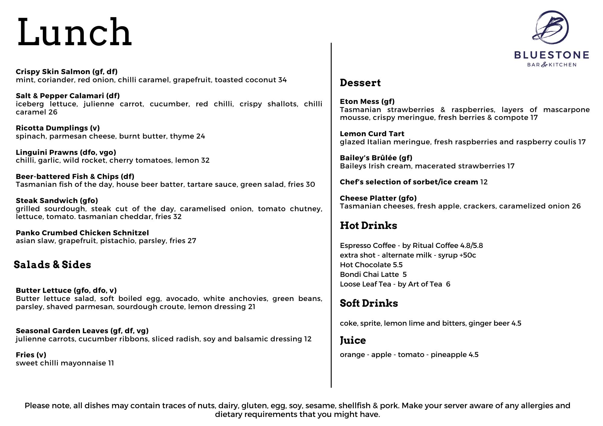 BLUESTONE BAR & KITCHEN | Heads Up Launceston Food Guide