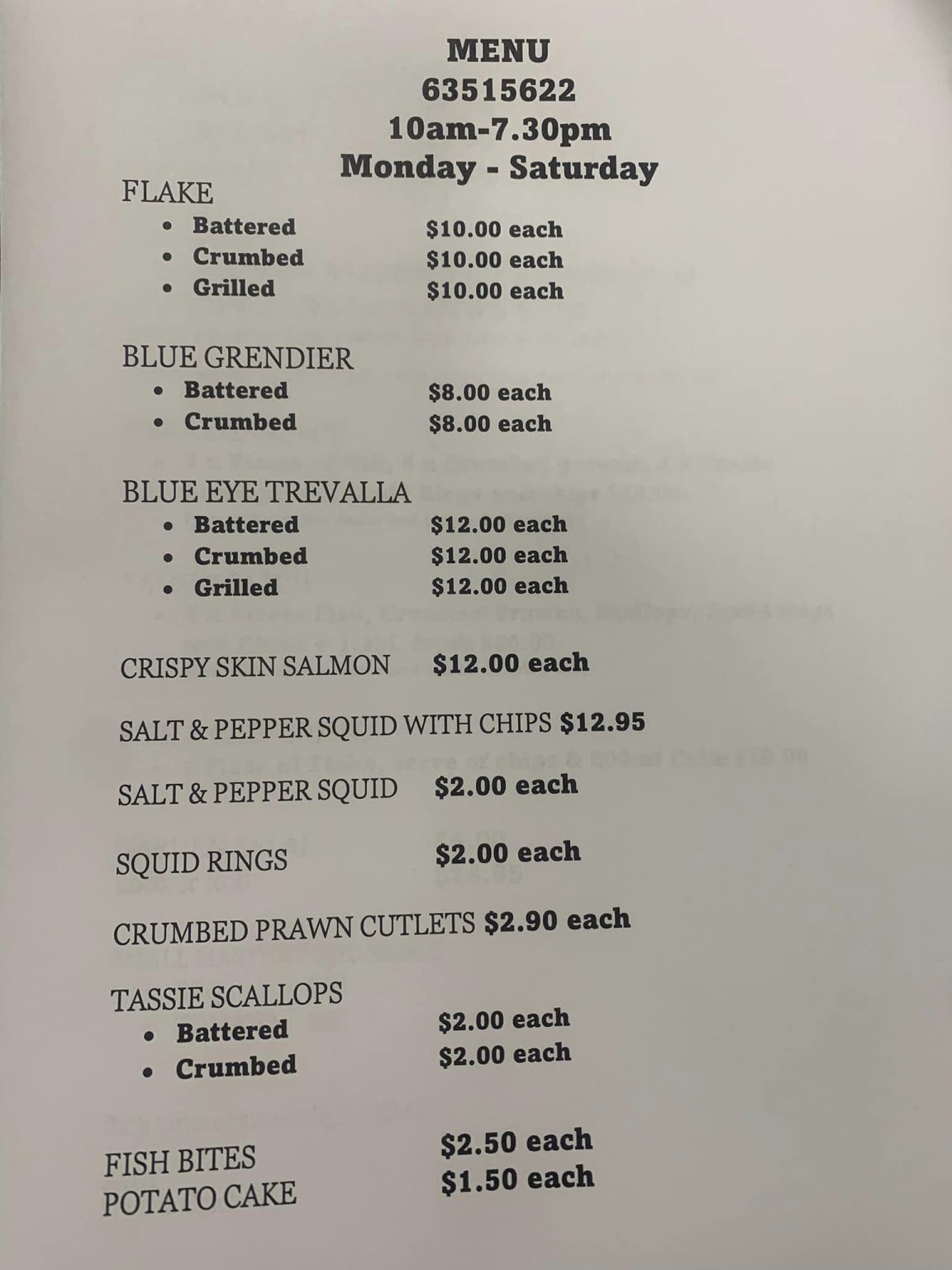 HAMMOND SEAFOODS | Heads Up Launceston Food Guide